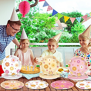 ojustbeok 48pcs Groovy Daisy Party Supplies Hippie Paper Plates Daisy Party Decorations Retro Daisy Plates Tableware Hippie Boho Flower Dessert Plates for Birthday Bridal Baby Shower Party Favor