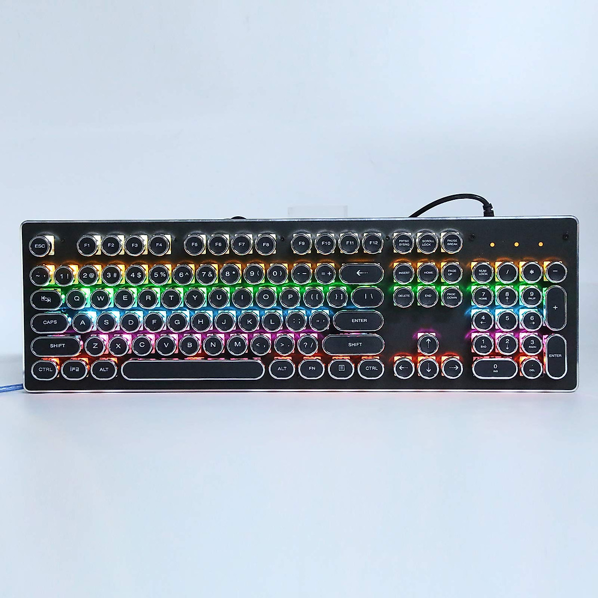 Junlucki Mechanical Gaming Keyboard, 104 Keys Retro Wired Ergonomic Round Key Keyboard Illuminated Click with Mixed Light Tenkeyless for DesktopLaptopComputers(Black)