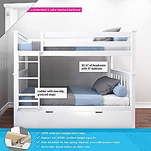 Max & Lily Bunk Bed, Twin-Over-Twin Wood Bed Frame For Kids With Trundle, White