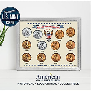 American Coin Treasures Patriotic Pennies Collection, Genuine Steel Penny, Shell Casing Cents, WWII Coins, Certificate of Authenticity, Sonically Sealed Acrylic