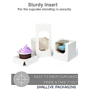SHALLIVE 60 Pcs Cupcake Boxes Individual White with Insert, Auto Popup Single Cupcake Containers Hot Cocoa Bomb Boxes with Window for Cupcakes Treats Chocolate Strawberries Cookies for Graduation and Baby Shower Birthday Gifts