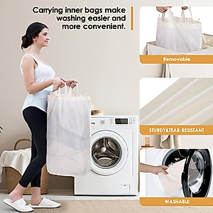 160L Laundry Hamper 3 Section, Dirty Clothes Hamper with Lid for Laundry, Large Laundry Basket with Removable Bags & Labels for Sorting, Hamper 3 Compartment for Laundry Room, Bedroom, Beige
