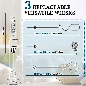 BSRGMS Milk Frother Handheld with Stand, Electric Whisk 3 Speed Adjustable, Drink Mixer with Stainless 3 Whisk, Rechargeable Hand Frother Wand, Foam Maker for Latte Cappuccino Hot Chocolate Egg Beige