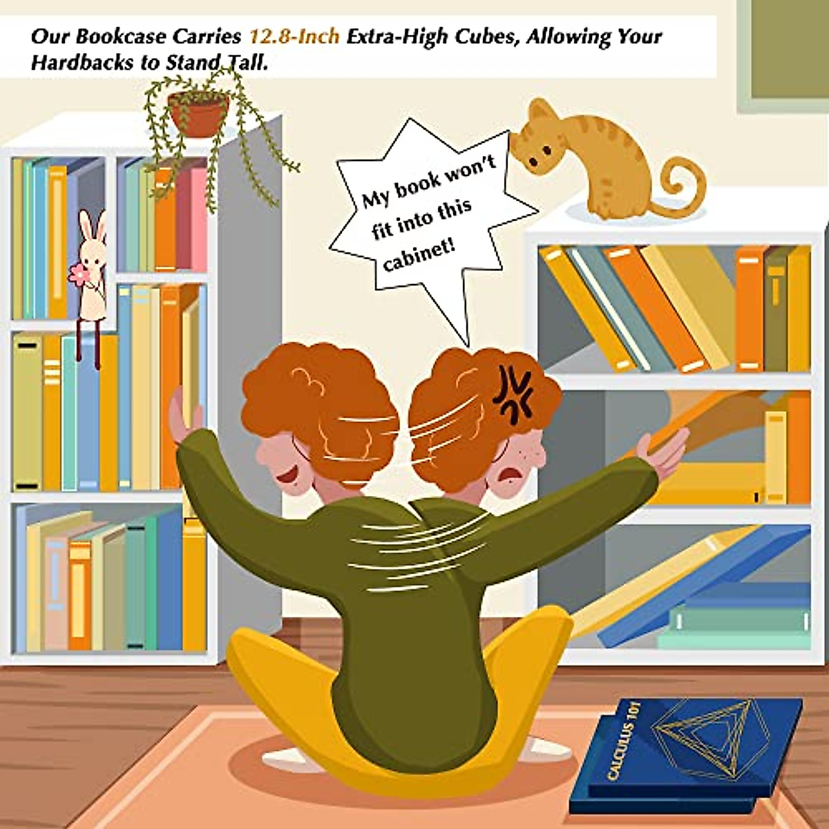 VECELO 42" Modern White Bookshelf, 7 Cube Organizer Bookcase,Fits Tallest Hardcovers, Horizontal Available,Floor Standing Display,Easy Assembly, Pearl White