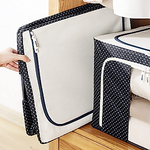 2-Pack Clothes Storage Container Set - Jmount 100L x 2 Closet Organizer Boxes With Steel Frame, Foldable Large Blanket Bins, Thick Oxford Fabric, Waterproof, Clear Window, Reinforced Handle, Zipper