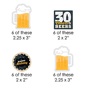 Big Dot of Happiness Cheers and Beers to 30 Years - Paper Straw Decor - 30th Birthday Party Striped Decorative Straws - Set of 24