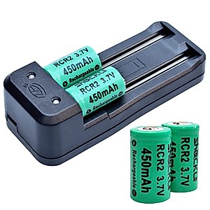 funkawa Shockli CR2 Rechargeable Batteries 450mAh, 3.7V RCR2 Batteries (4-Pack) with 2 -Slot Battery Charger(Not for Arlo Batteries)