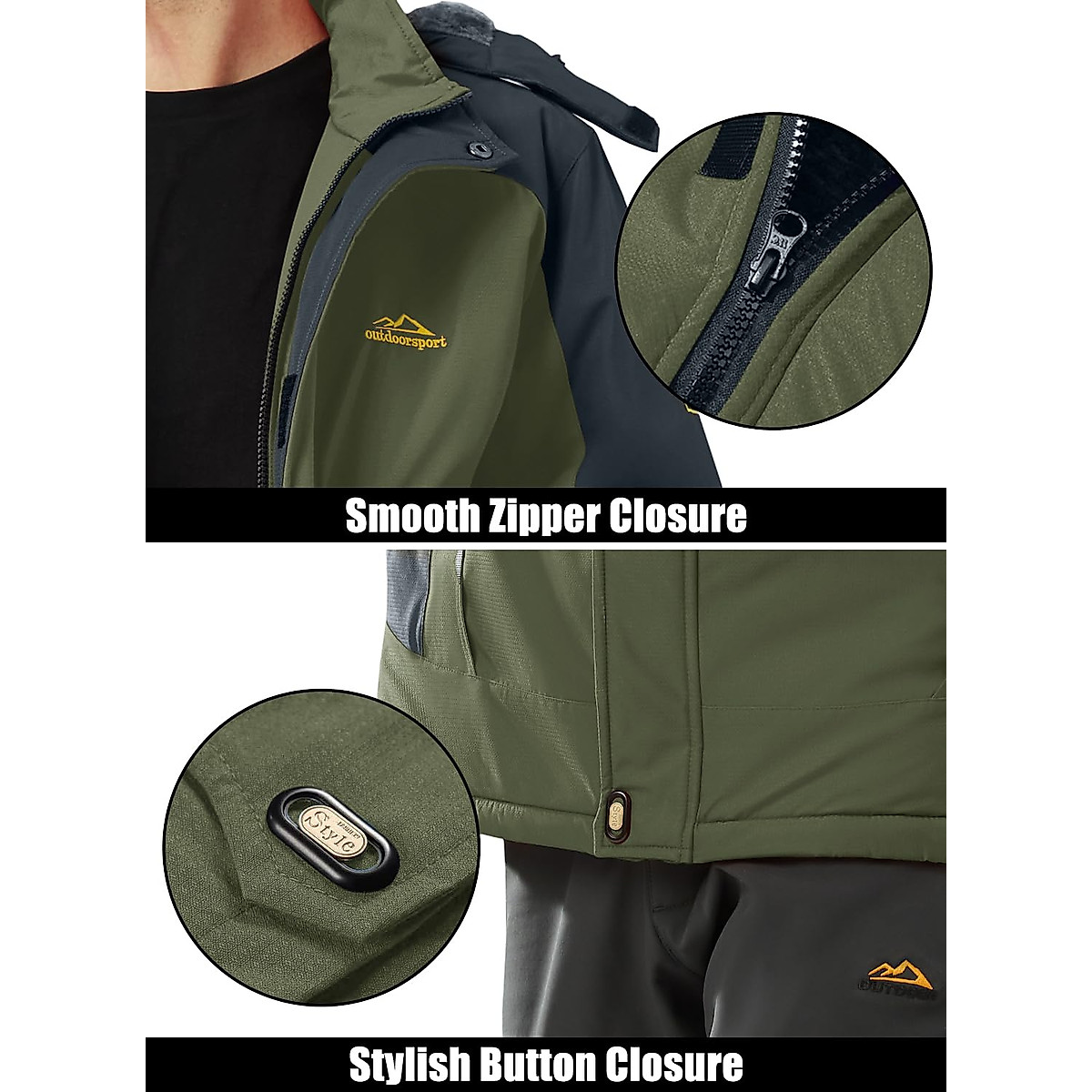 MAGCOMSEN Work Jacket Winter Coats Ski Jacket Waterproof Jaket Rain Jackets Fleece Jacket Softshell Jacket Tactical Jacket Snowboard Jackets Green