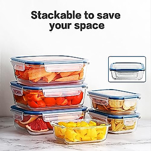 HOMBERKING 10 Pack Glass Meal Prep Containers, Glass Food Storage Containers with Lids, Airtight Glass Lunch Bento Boxes, BPA-Free & Leak Proof, 36oz & 14oz (10 lids & 10 Containers) - Blue