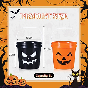 UMETASS 4 Pack 7" Halloween Trick or Treat Bucket, Plastic Halloween Candy Buckets Pumpkin Pails Halloween Decoration, Halloween Party Supplies for Kids
