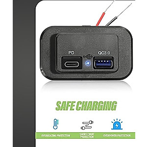 ESEWALAS 12V/24V USB Outlet,Dual PD3.0 Type-C (USB C) & Quick Charge QC3.0 USB-A Port Panel Mount,Car Charge Adapter 12V Quick Car Charger Socket Power Outlet,Car USB Socket (2PCS)