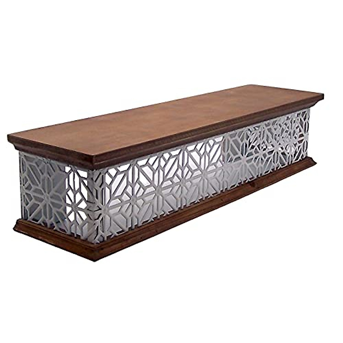 VIP Home and Garden Wooden Floating Shelf with Metal Embossed Lattice, Wall Mounted, Farmhouse Décor, 24 Inches, White, Brown, 24inch L x 6.5inch W x 5.75inch H