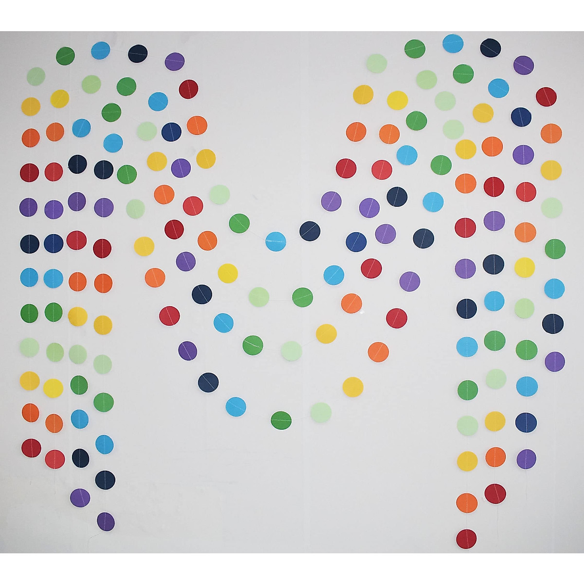 Rodudu 52.5 Feet Circle Dot String Paper Garland Hanging Banner Srteamers Decor for Birthday Party Bridal Shower Home Decor Classroom Candyland Streamers