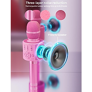 Ankuka Karaoke Microphone for Kids, Portable 4 in 1 Bluetooth Karaoke Microphone with LED Lights, Christmas Home, Birthday Party Toys Gifts for Girls, Boys and Adults(Pinkcolor)