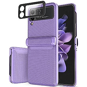 Vihibii Galaxy Z Flip 3 Case with Hinge Protection & Camera Screen Protector - Slim, Non-Slip, Lightweight, 5G-Compatible (Purple)