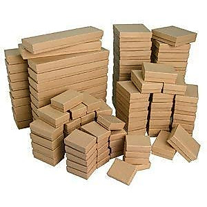 RJ Displays-25 Brown Kraft Jewelry Display Cotton Filled Assorted Sizes. Gift Box Set 5 Each of Size #11, 21, 32, 33, 82 for Ring, Pendants, Necklace, Bracelets, Watch