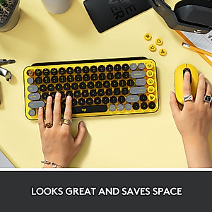 Logitech POP Keys Mechanical Wireless Keyboard with Customizable Emoji Keys, Durable Compact Design, Bluetooth or USB Connectivity, Multi-Device, OS Compatible - Blast Yellow (Renewed)