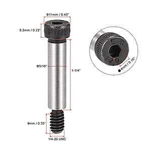 uxcell Alloy Steel Hexagon Socket Head Shoulder Screws Bolts, 1-1/4" Shoulder Length, 5/16" Shoulder Dia, 1/4-20 Thread, 4pcs