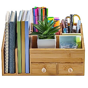 Bamboo Desk Organizer and storage,Bamboo Desk Drawer Desktop Organization Box for Office Home Toiletries Supplies Vanity,No Assembly Required