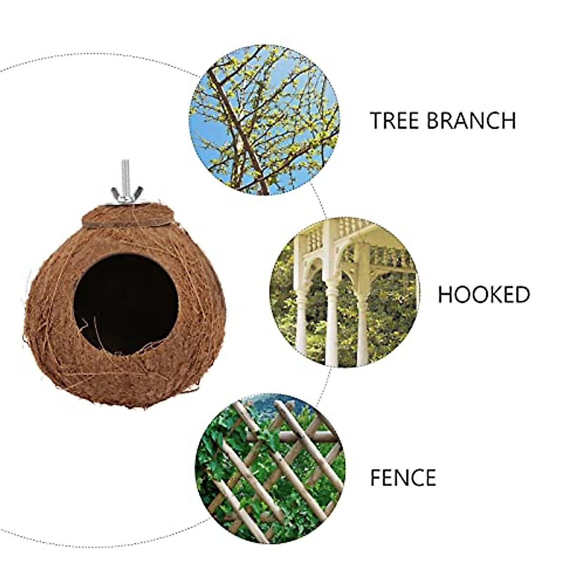 balacoo Natural Coco Hideaway Parrot Birds Reptile Coconut Shell House Bird Nest Cage Hanging Toy for Budgies Parakeet Cockatiels Finch Hamster Rat