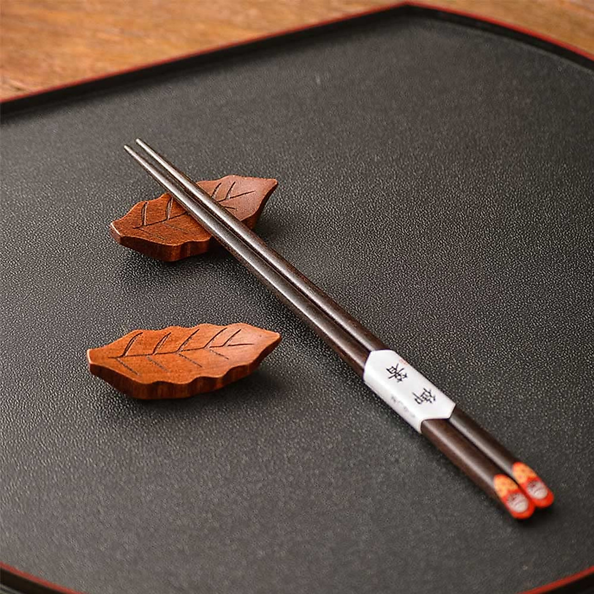 4PCS Natural Wooden Leaf Shape Wooden Chopstick Rest Japanese-Style Chopstick Stand for Home Restaurant Kitchen Table