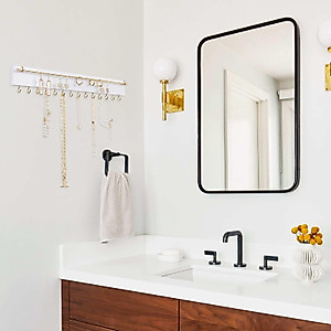 SCUNDA Wall Jewelry Holder Organizer, Adhesive Jewelry Organizer Wall Mount, Space-saving Jewelry Rack with 14 Hooks and Holder, Wooden Jewelry Shelf for Necklace, Earing, Ring, Bracelet(White)