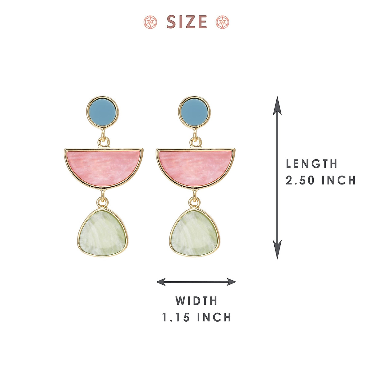 Multi Colorblock Geomtric Frame with Acrylic Gem Tear Drop Statement Earrings