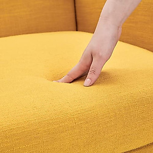 HUIMO Accent Chair, Button Tufted Upholstered Sofa Chairs, Comfy Linen Fabric Armchair for Bedroom, Reading, Mid-Century Modern Living Room Chair (Yellow)