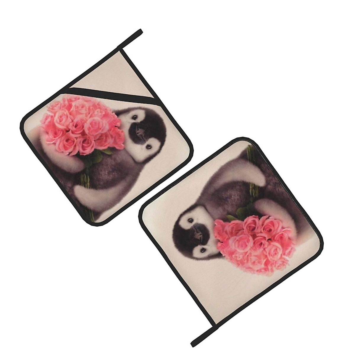 Flower Penguins Pot Holders with Pocket for Kitchen Heat Resistant Oven Hot Pads Potholders for Cooking Baking Grilling Microwave
