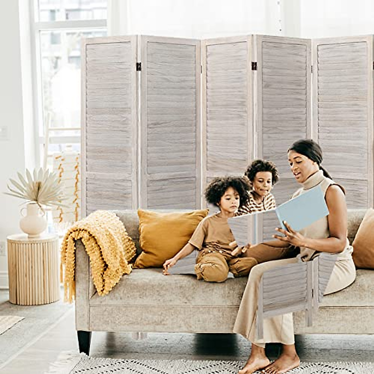 Babion Room Divider 6 Panel, Louver Wood Room Divider, 5.6ft Tall Partition Room Dividers and Folding Privacy Screens, Room Divider Wall, Modern Freestanding Room Divider for Bedroom Office,White
