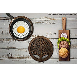 Set of 2 Wooden Trivets for Hot Dishes Pots and Pans Tea Pot Holders Nonslip Heat Resistant Kitchen Counter Accessories for Table Countertops (TRWAL) 8" Diameter Tree of Life Design
