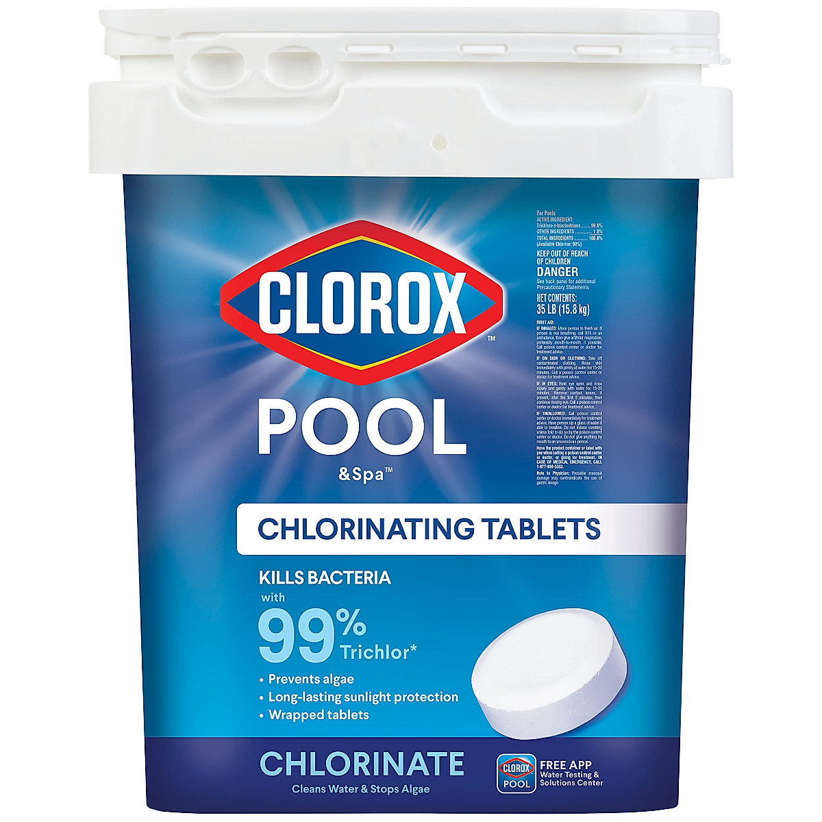 CLOROX Pool&Spa Active99 3” Chlorinating Tablet, Kills Bacteria & Stops Algae, 35LB