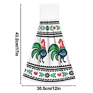 OURVII Kitchen Dish Towel 2 Pcs Polish Folk Art Roosters Hand Towel Soft Coral Velvet Ethnic Hanging Tie Towels for Bathroom Fingertips Towels Super Absorbent Washcloth Home Decorative
