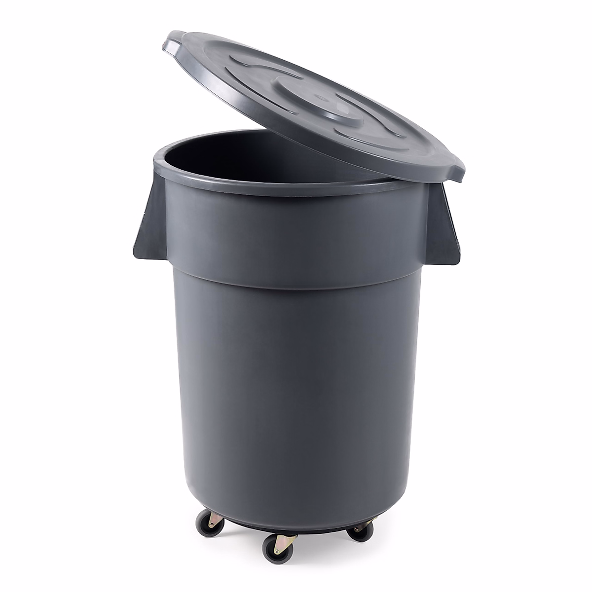 55 Gallon Trash Can With Lid And Dolly Round Ingredient Storage Containers Recycling Bin Kitchen Garbage Can Office Garbage Can Trash Barrel Plastic Barrel Yard Waste Bin Outdoor Trashcan (1, Gray)