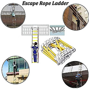 Fire Escape Rope Ladder for Window and Balcony, 2-8 Story Safety Flame Resistant Rescue Ladder Reusable Emergency Ladders for Home with Hook