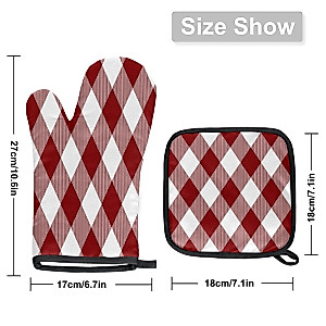 Checker Square Oven Mitts and Pot Holders Sets of 2 Heat Resistant Non-Slip Kitchen Gloves Hot Pads with Inner Cotton Layer for Cooking BBQ Baking Grilling