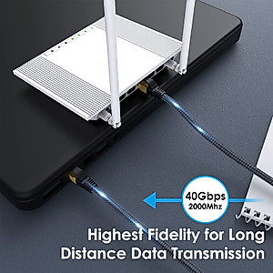 Ciwoda Cat 8 Ethernet Cable 25ft, Outdoor, Indoor Nylon Braided Cat 8 Cable, Heavy Duty 26AWG 40Gbps, 2000MHz, S/FTP Patch Cord for Xbox, POE, PS5, Router