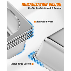 SVKLHY 304 Stainless Steel 1/2 Size Hotel Pans: 6 Pack 2.5 Inch Deep [Anti-Jam][Super Thicken] Steam Table Pan Commercial Hotel Pan for Restaurant Catering Party