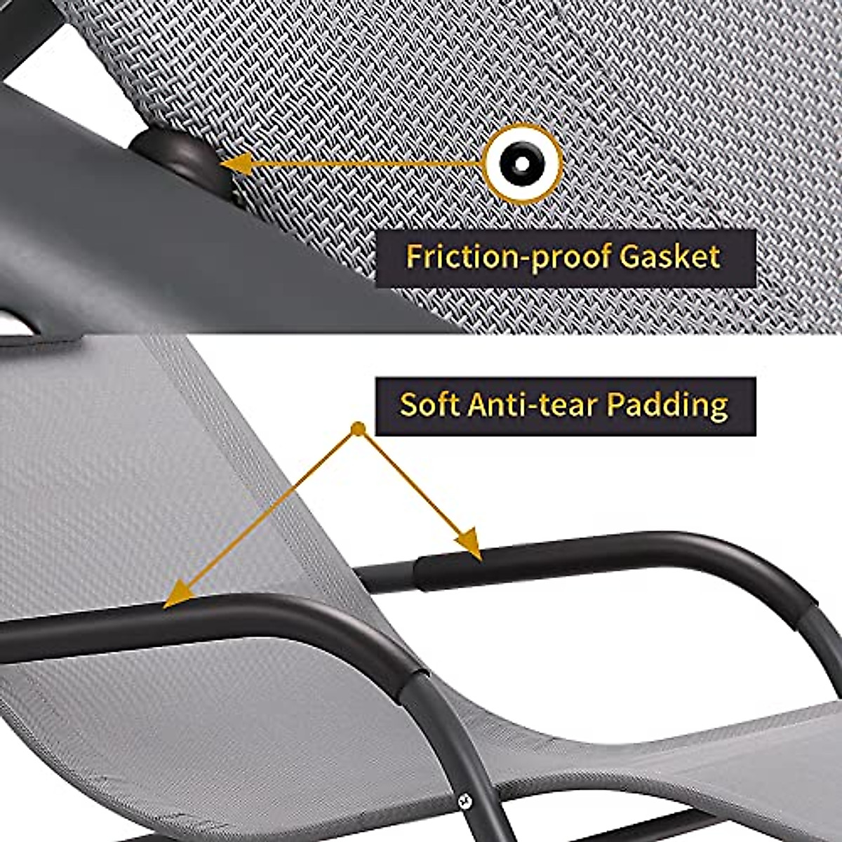 Wostore Rocking Lounger Patio Chaise Sunbathing Chair with Recliner Movable Sleep Bed Included Pillow and Breathable Texteline Farbic-Grey