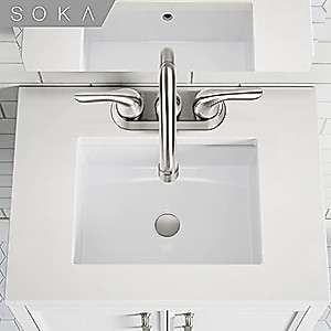 SOKA Centerset Bathroom Sink Faucet Two Handles High Arc 4" Lavatory Bath With Deck Plate & Pop-Up Drain Fit 3 Hole Installation, Brushed Nickel (SK18001NY)