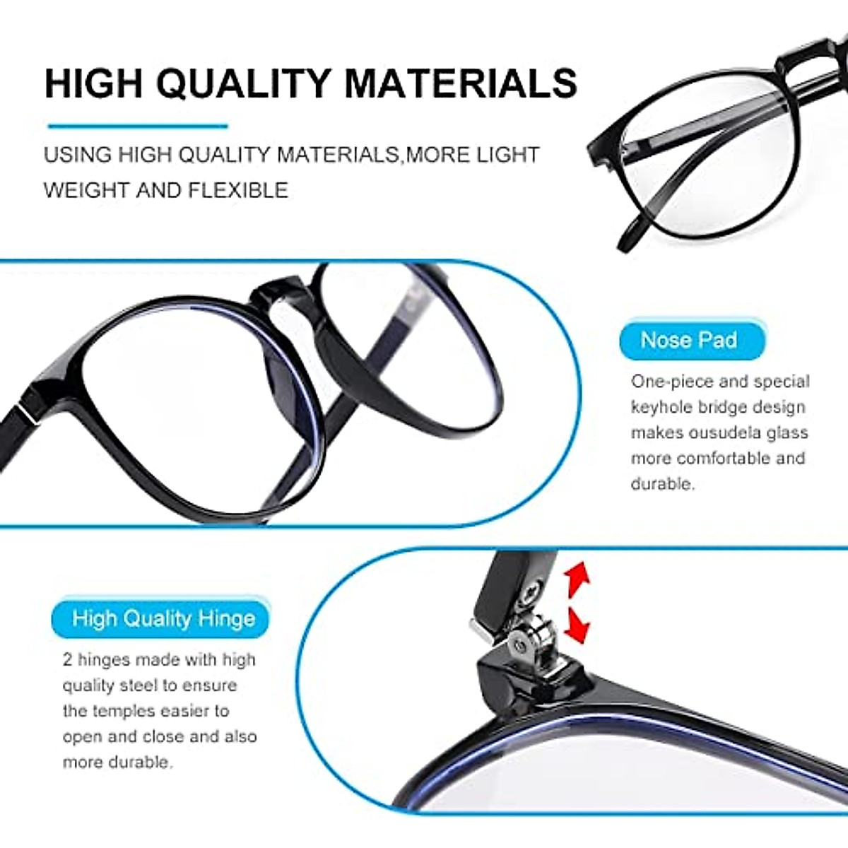 ousudela 3-Pack Blue Light Blocking Glasses for Women/Men Blue Light Glasses for Teens, Computer Glasses Gaming Glasses Anti Eye Strain Non-Prescription