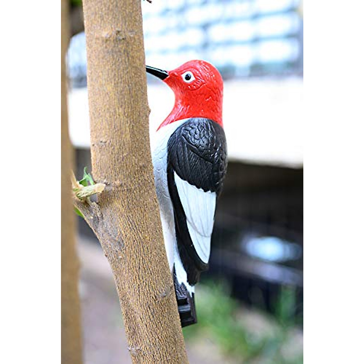 Woodpecker Tree Ornament Decoy Plastic & Metal Decorative Deterrent & Repeller- Easy to Mount-House, Tree or Gift 9" Tall