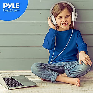 PYLE Lightweight Kids Wired Headphones - Foldable Adjustable Corded On Ear Headset for Children/Boys/Girls - Smartphones/Computer/Tablet/School/Kindle/Airplane Travel,Grey