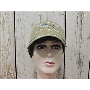 Enodtter Women Want Me Fish Fear Me Hat Embroidered, Khaki Embroidery Baseball Caps for Men, Adjustable Snapback Trucker Hat Outdoor Dad Hats