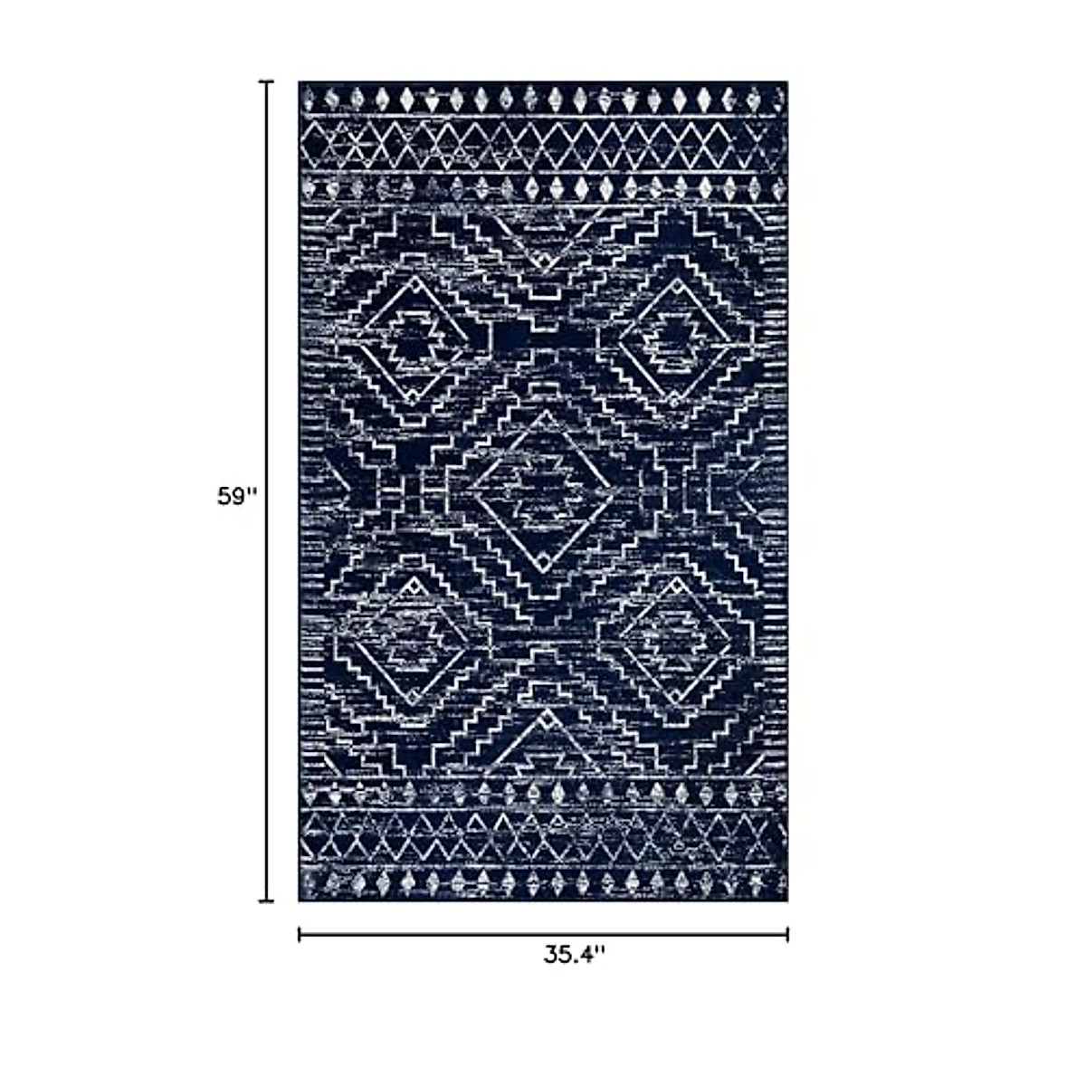 Wonnitar Moroccan Washable Rug 3x5, Blue Non-Slip Entryway Area Rug, Soft Farmhouse Bedroom Throw Mat, Geometric Low Pile Scandinavian Accent Carpet for Entry Kitchen Basement (Blue,3'x5')