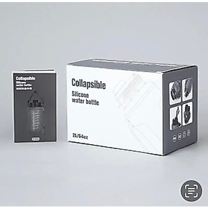 JP Concepts Water Bottle Fitness Collapsible, Folding 2 Liter Silicone BPA Free Space Saving Leakproof Built in Straw All Day Drinking Reminder with Motivation