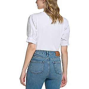 Karl Lagerfeld Paris Women's Soft Short Sleeve Everyday Fashion Sport Knit, White, Medium