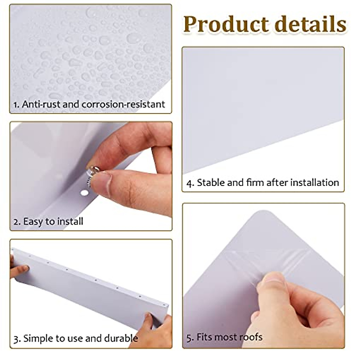 4 Pcs Gutter Valley Splash Guards Downspout Diverter Roof Rain Diverter White Roofing Gutter Guards with 40 Screws Gutters for House Residential Flat Shingle Roofs Corner (Straight)