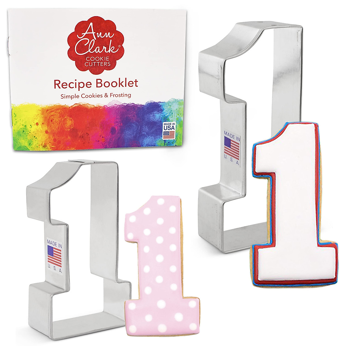 Number 1 Cookie Cutter 2-Pc. Set Made in USA by Ann Clark, 3.25", 4.5"