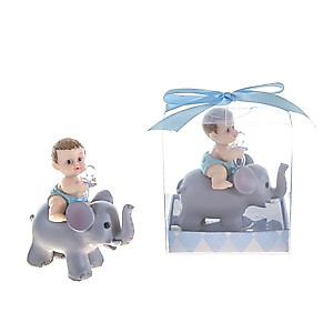 Lunaura Baby Keepsake - Set of 12 Boy Baby Holding Pacifier Sitting on Elephant Favors - Blue